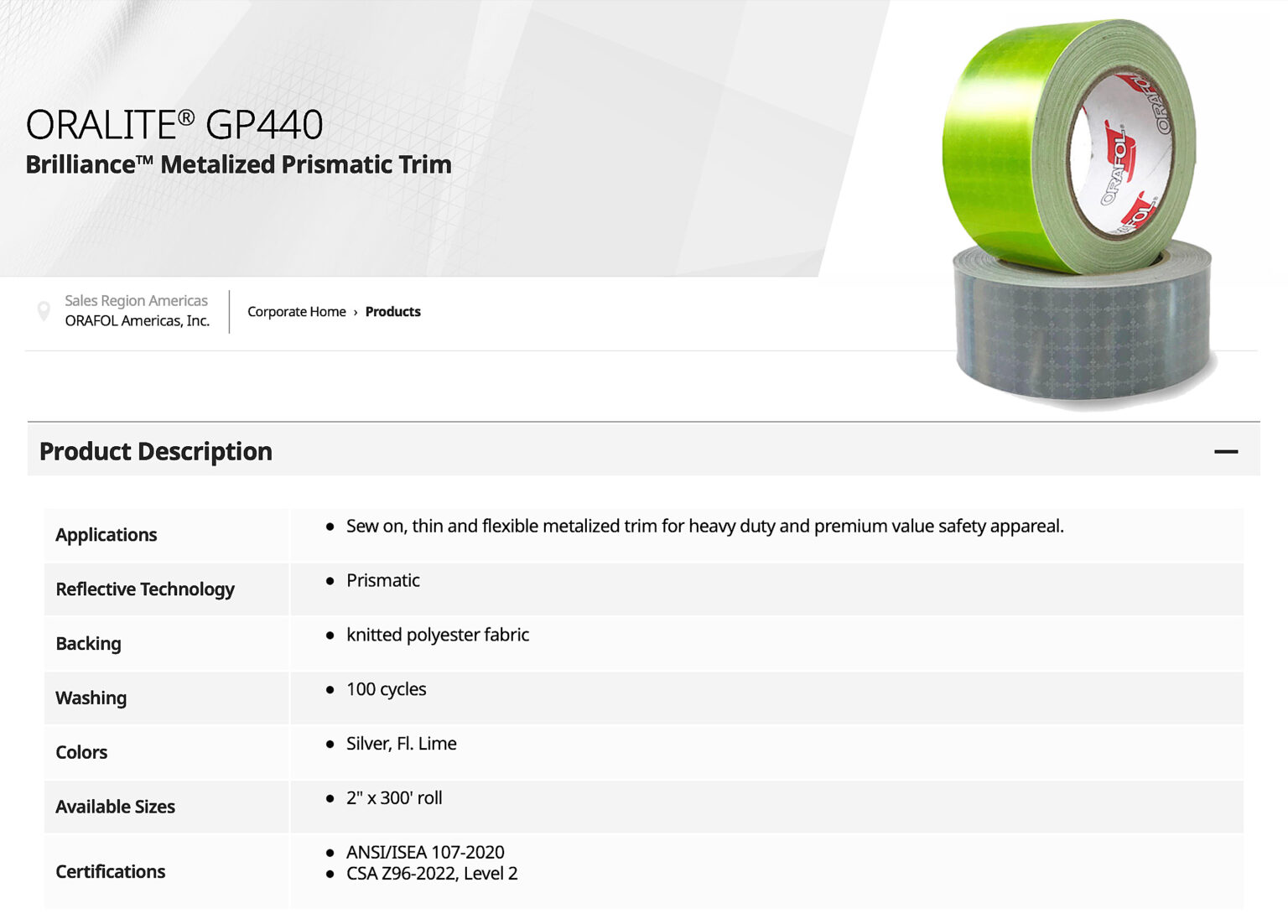 Oralite GP440 - Colors - Reflective Solutions Information
